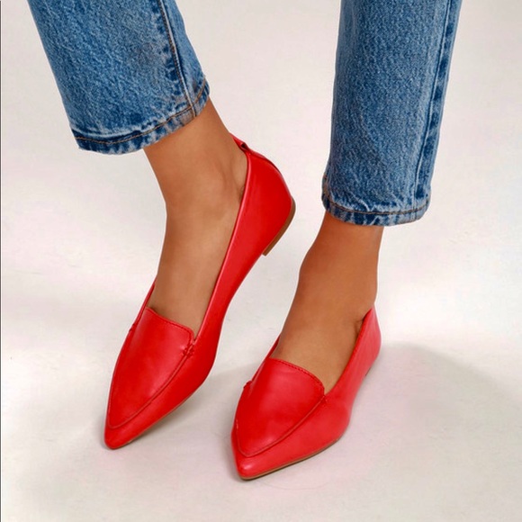 Nordstrom | Shoes | Red Genuine Napa Leather Pointed Toe Penny Loafer ...